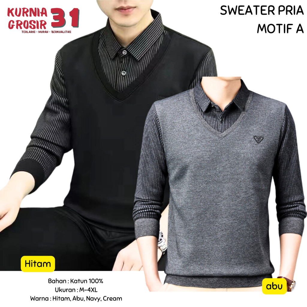 Jual Sweater Pria Krah Motif Aneka Warna Motif A / Pakaian Hangat Pria ...