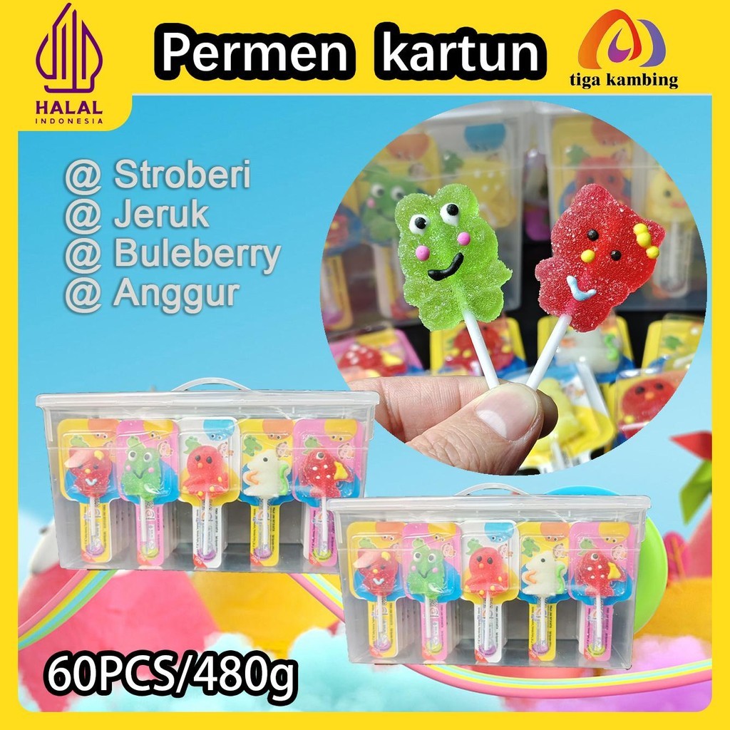 Jual [Halal] 1 Box 30 Pcs Permen Kartun Rasa Stroberi Jeruk Manis Apel ...