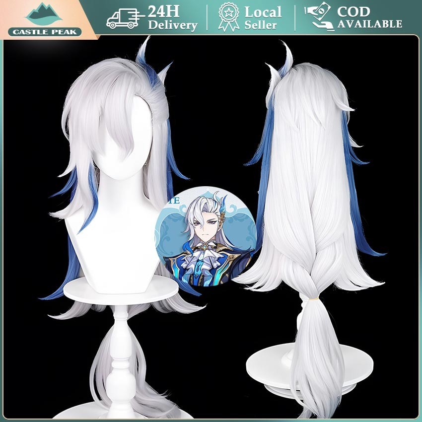 Jual Rambut Palsu Wig Cosplay Anime Game Genshin Impact Wig Neuvillette ...