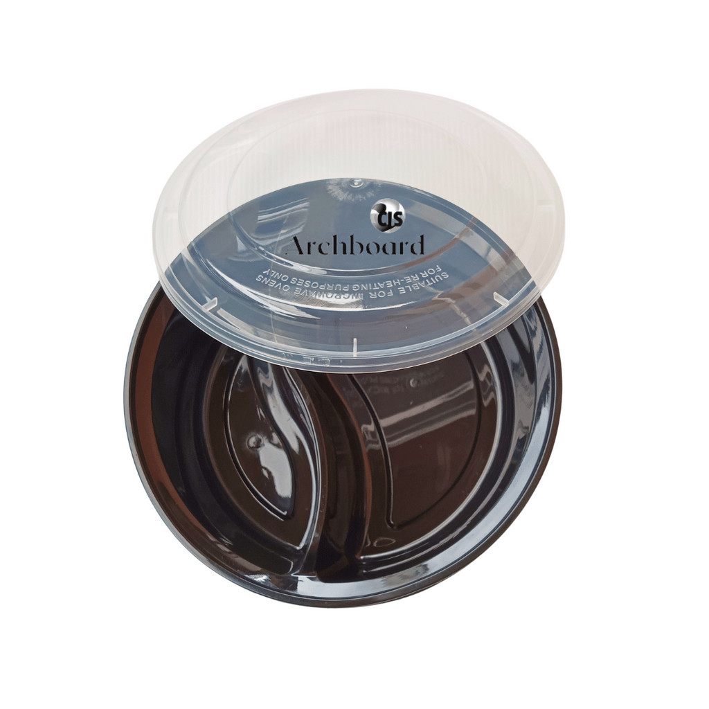Jual Thinwall Round Bowl Sekat 2 Hitam + Tutup / Mika Bento Sekat ...