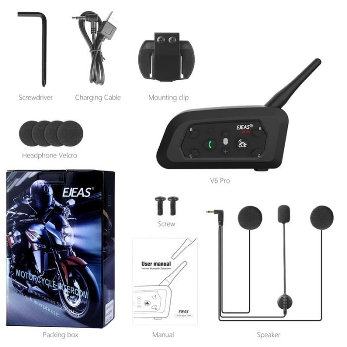 Jual READY -EJEAS V6 PRO Intercom Helm 6 Riders Bluetooth Headset ...