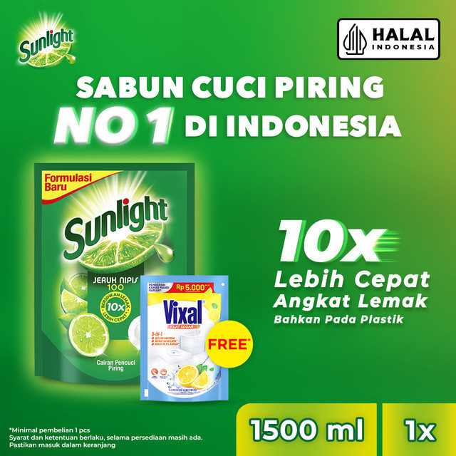 Jual Buy 1 Sunlight Lime 1500mL FREE Vixal Kuat Segar 180mL | Shopee ...