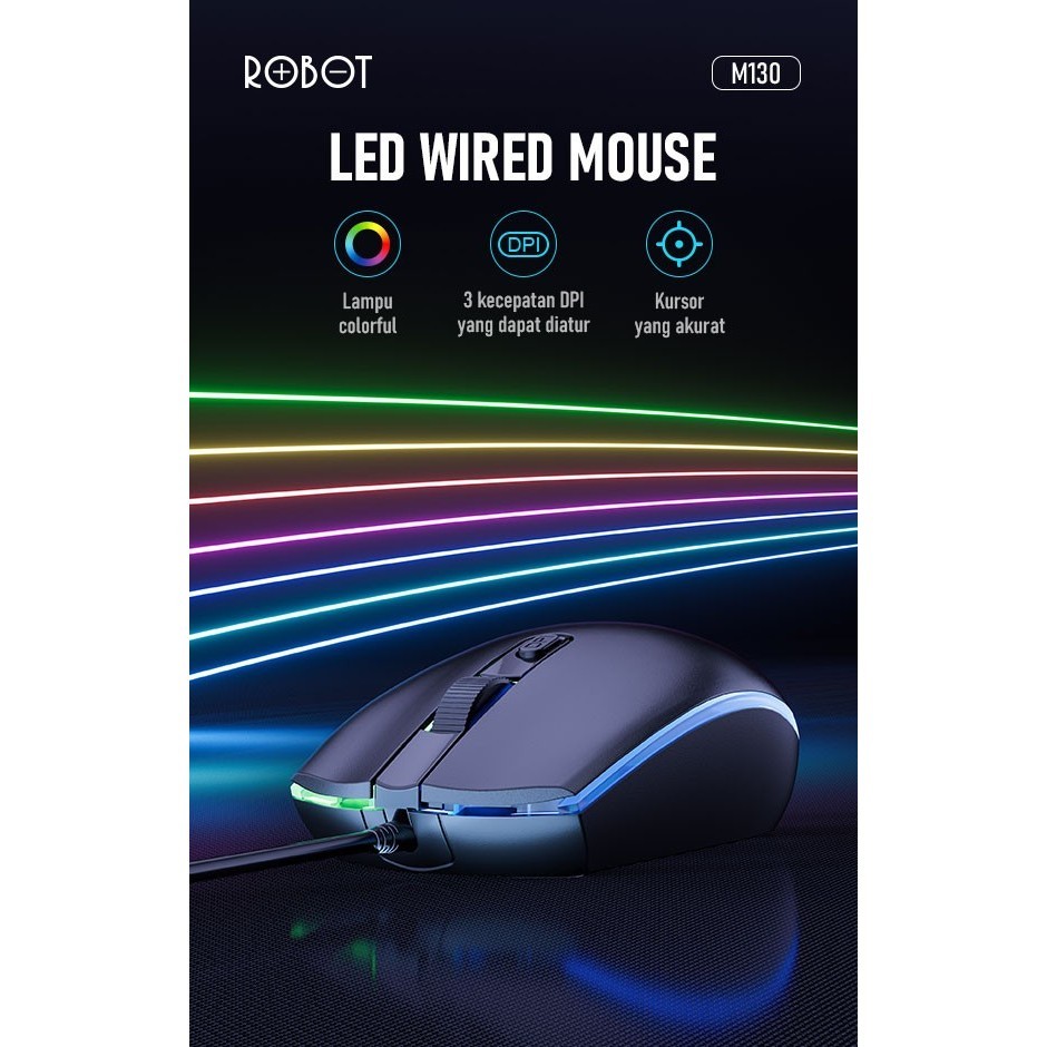Jual Robot M130 Colorful LED Wired Mouse Gaming Kabel RGB Original ...