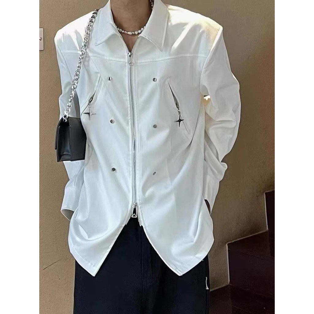 Jual Small metal design with shoulder pad shirt for men | Shopee Indonesia