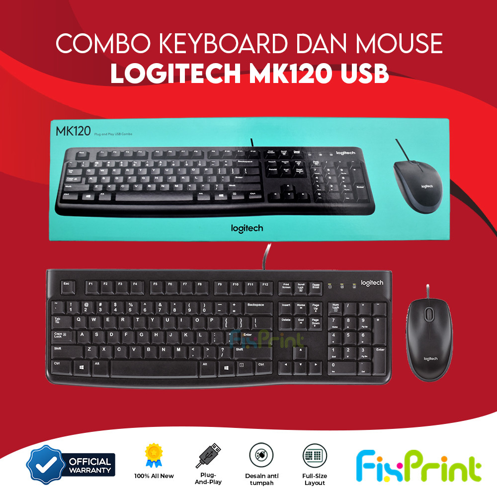 Jual Combo Keyboard Plus Mouse Logitech MK120 Kabel USB Keyboard K120 Wired New Bergaransi ...