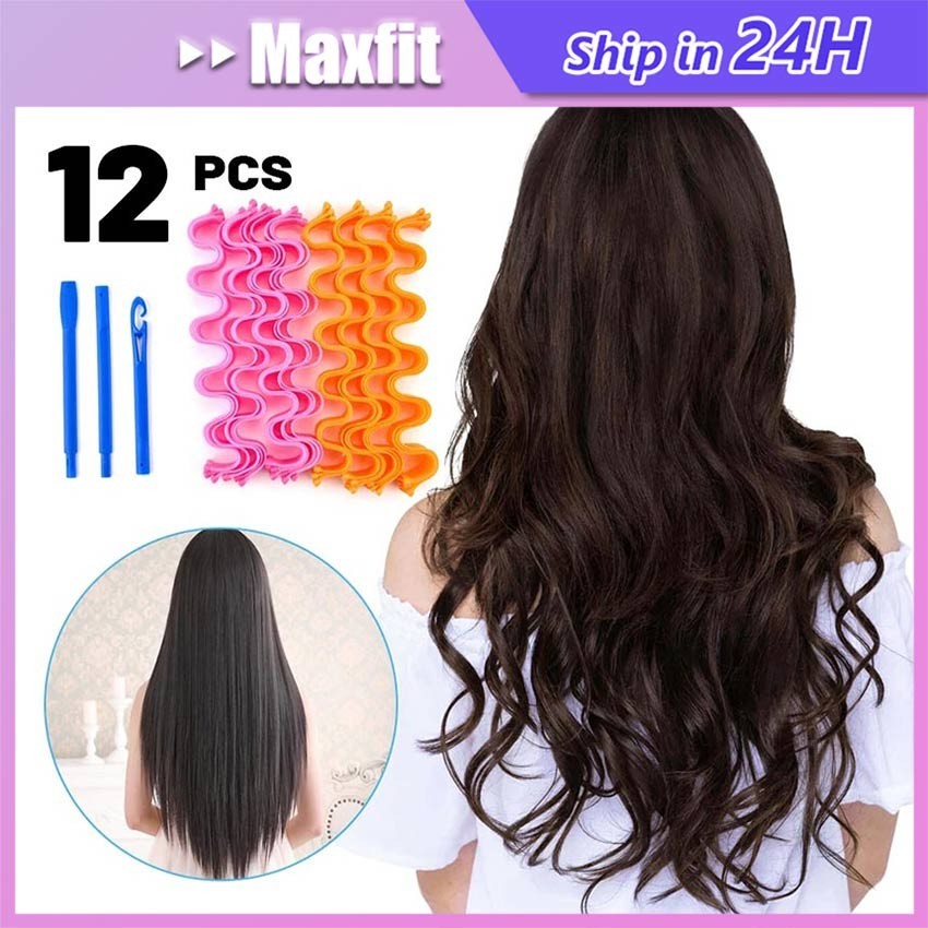 Jual 12Pcs Wave Curler Heatless Curl Alat Keriting Rambut Instan Curly ...