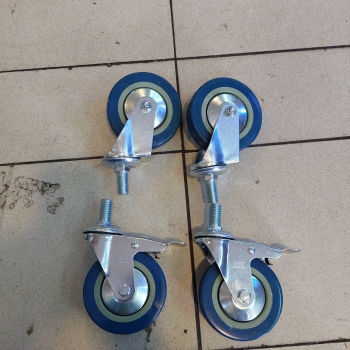 Jual Roda PVC Biru 4 inch 1 set Baut/screw ( 2Rem 2Polos ) | Shopee ...