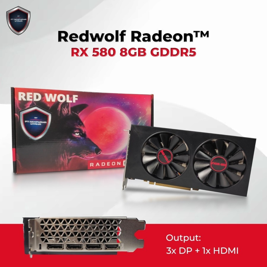 Jual VGA RED WOLF RX 580 8GB DDR5 256 bit - RedWolf Radeon RX 8GB RX580 DDR5 | Shopee Indonesia