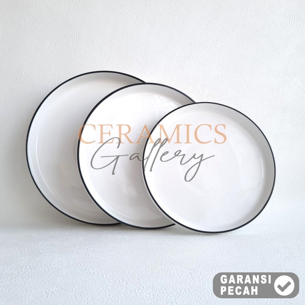 Jual TANITI 1pcs Piring Pizza Keramik 9in Black Line Design Series ...