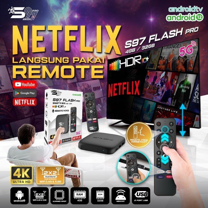 Jual Android TV Box Smart 4K Android 12 Remote Voice Bluetooth 4GB+32GB ...