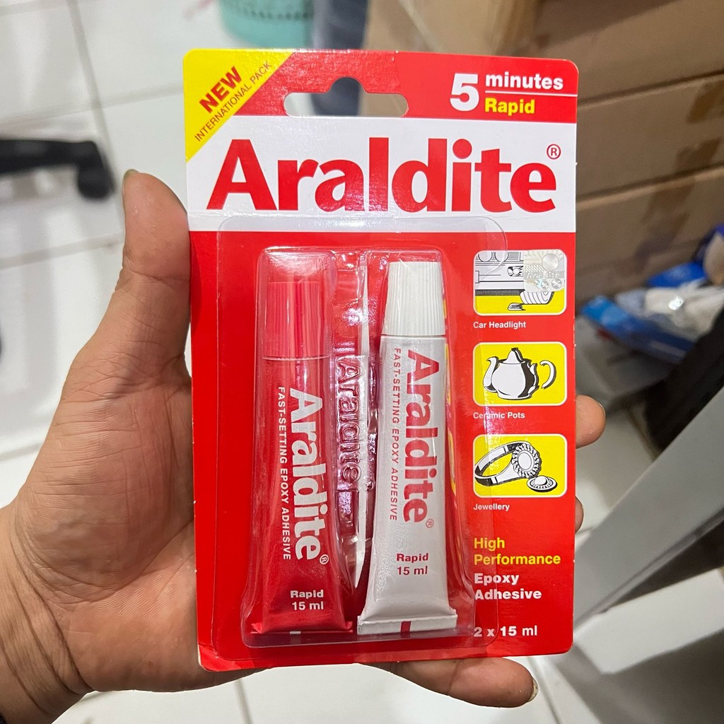 Jual Lem Epoxy Besi Rapid Cepat 5 Menit/Araldite Merah | Shopee Indonesia
