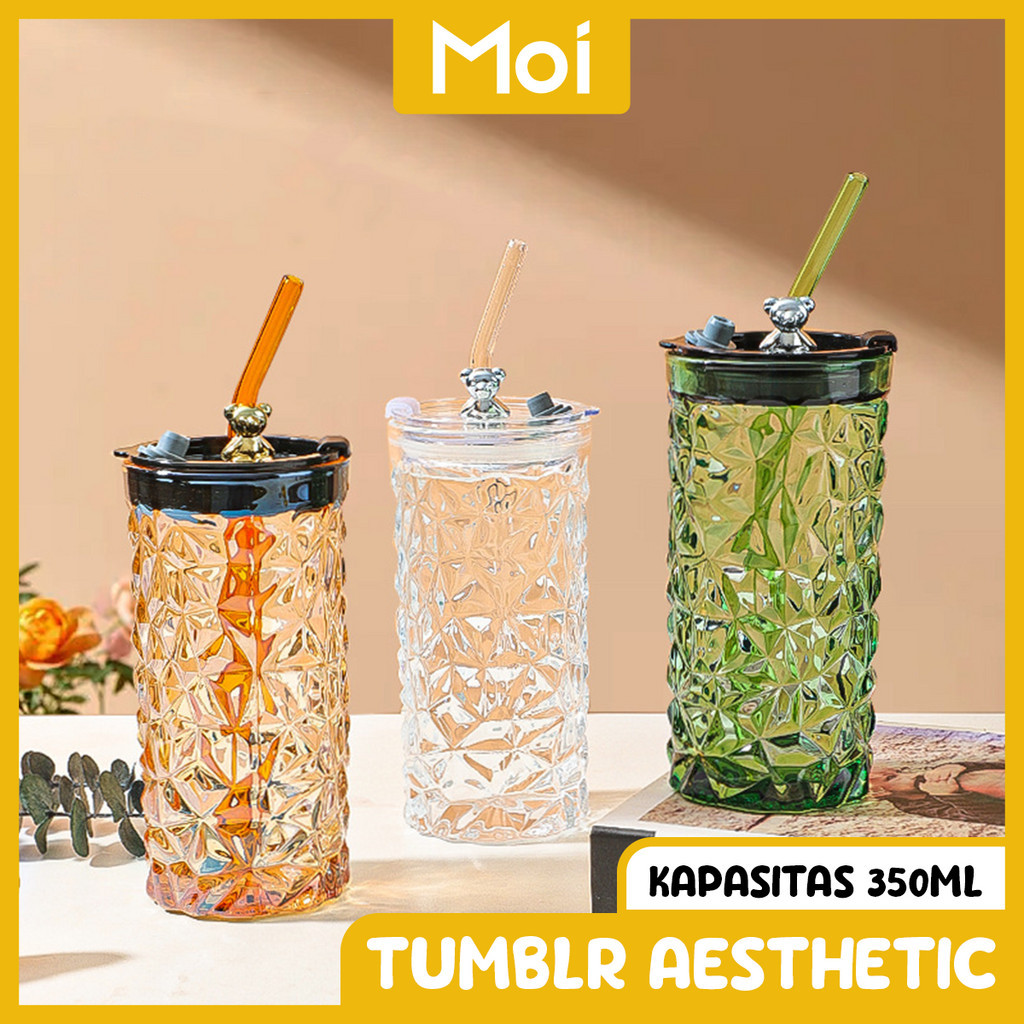 Jual Tumblr Minum Kaca Aesthetic 350ML | Botol Minum Motif Kristal ...