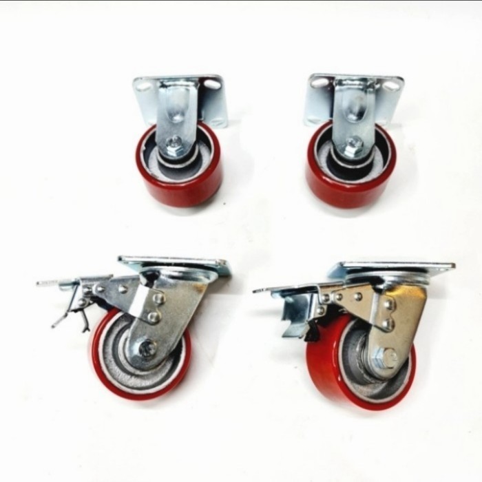 Jual Roda Troli PU Merah / Roda Pu Merah Polyurethane Heavy Duty 4 inch ...