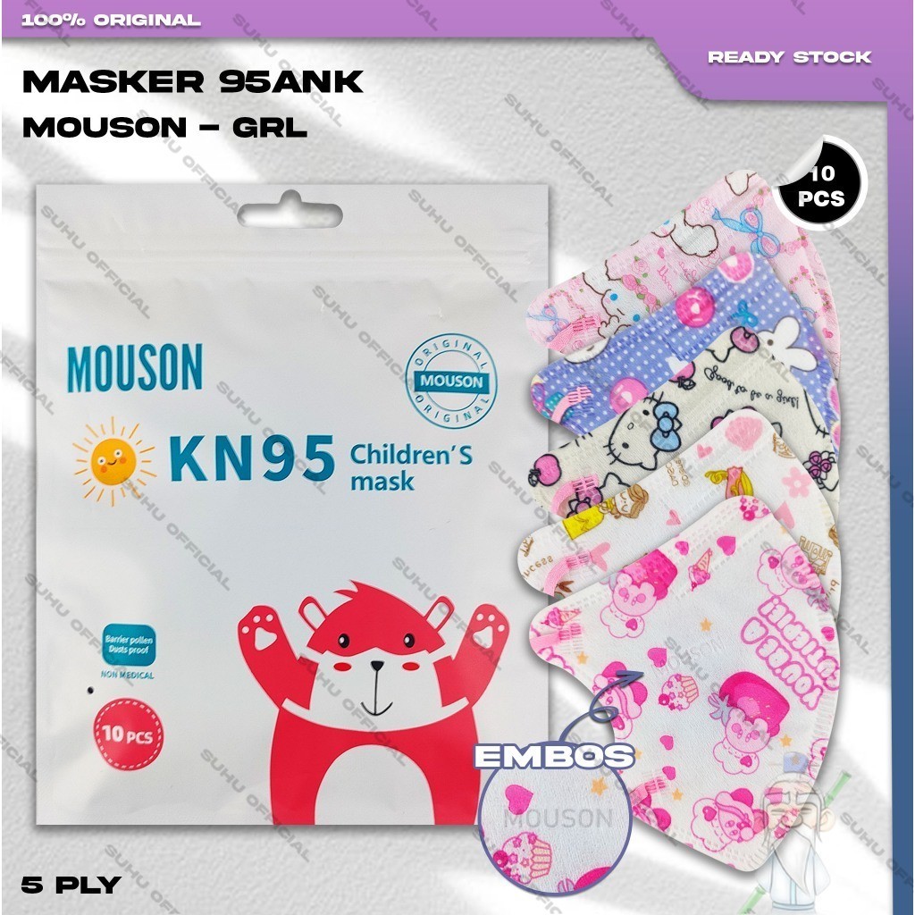 Jual Masker Anak KN95 MOUSON 5Ply Isi 10Pcs Motif Mix Cewek Girl ...