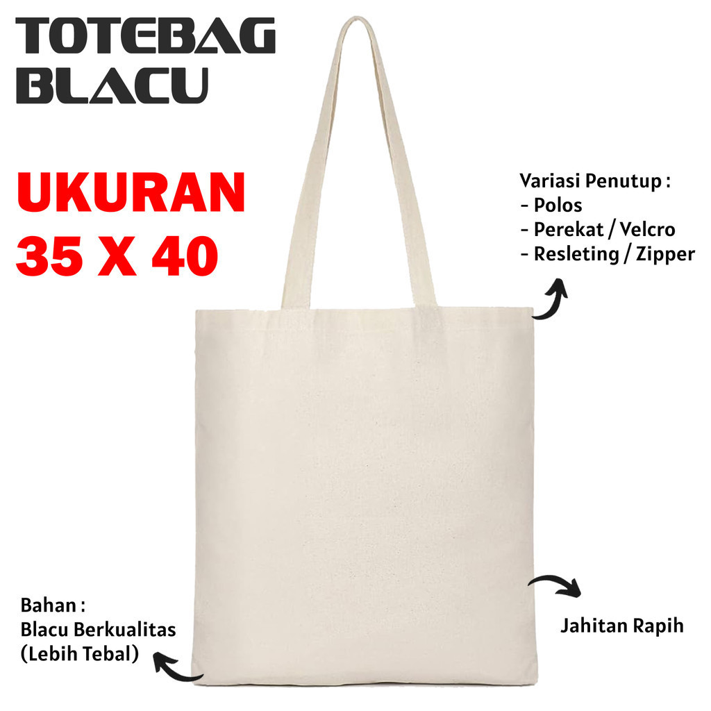 Jual Tas Tote Bag Tas Totebag Ukuran 35x40 Pria Wanita Bahan Blacu Tebal Model Polos Prepet ...