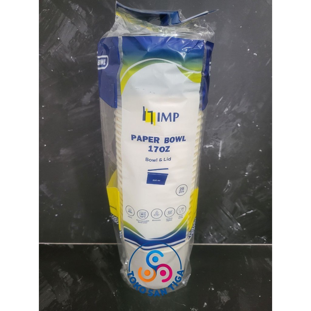 Jual IMP Paper Bowl Mangkok Kertas 17 oz / 500 ml isi 25 pcs plus tutup ...
