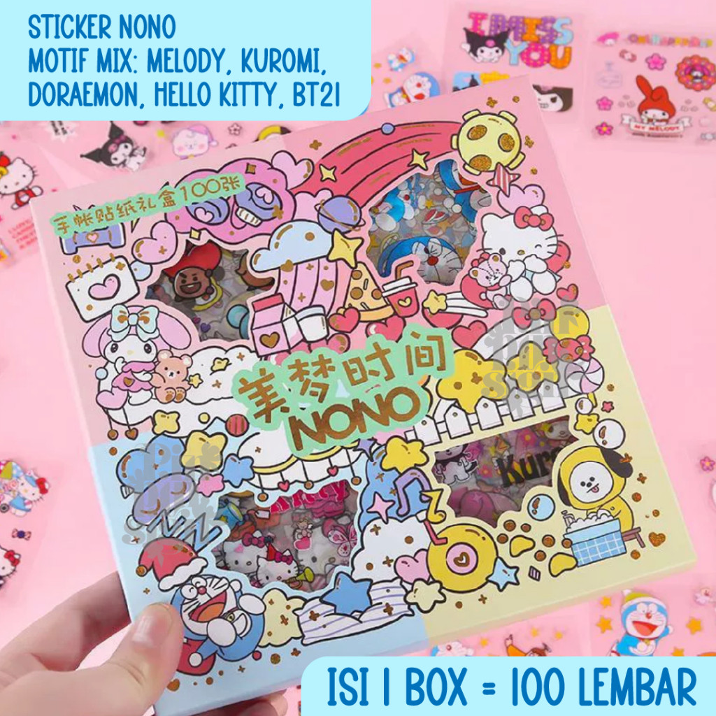 Jual Sticker Viral Nono Mix karakter BTS Doraemon Hello Kitty Kuromi ...