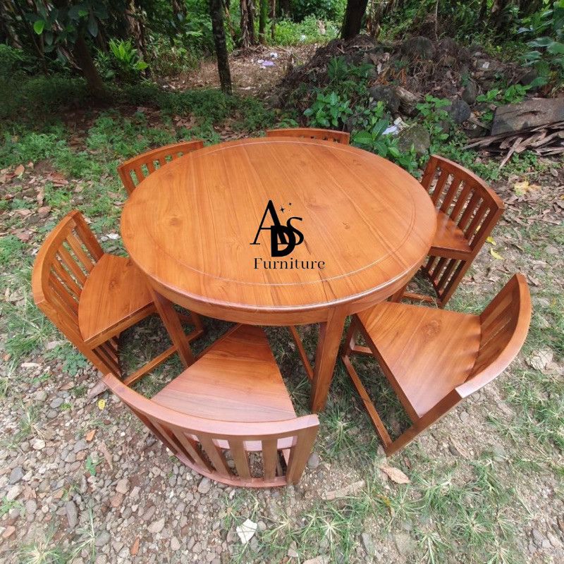 Jual meja makan bundar kayu jati meja makan 4 kursi meja makan minimalis | Shopee Indonesia