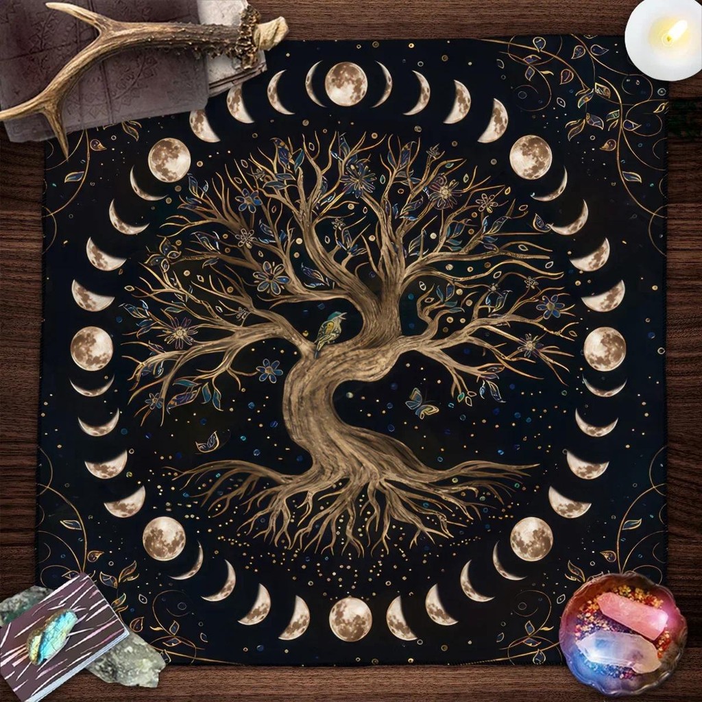 Jual Tree Of Life Tarot Card Tablecloth Moon Phase Plants Table Cloth ...