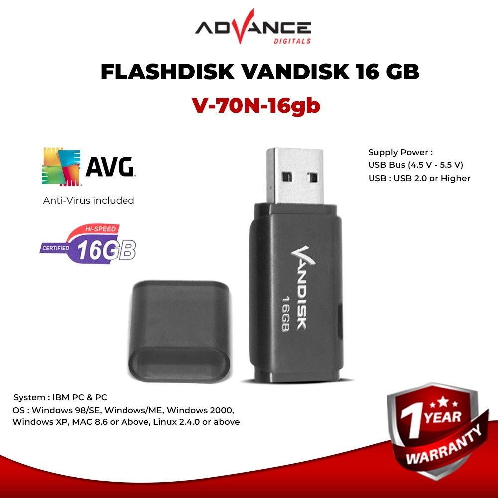 Jual Advance Flash Disk V70 / Vandisk 16GB Hitam Garansi Resmi Advance ...