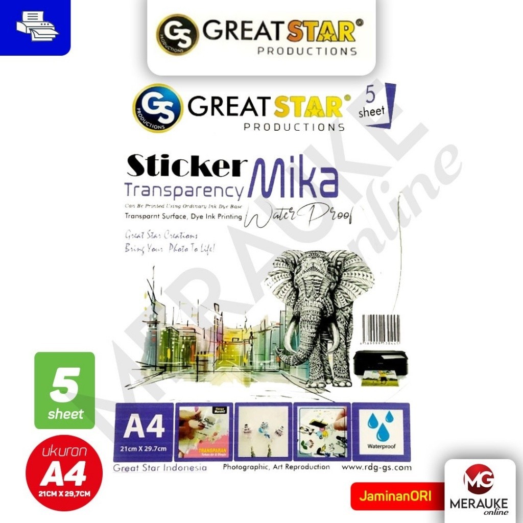 Jual Kertas Foto Great Star Sticker Transparency Mika A4 5 Lembar ...