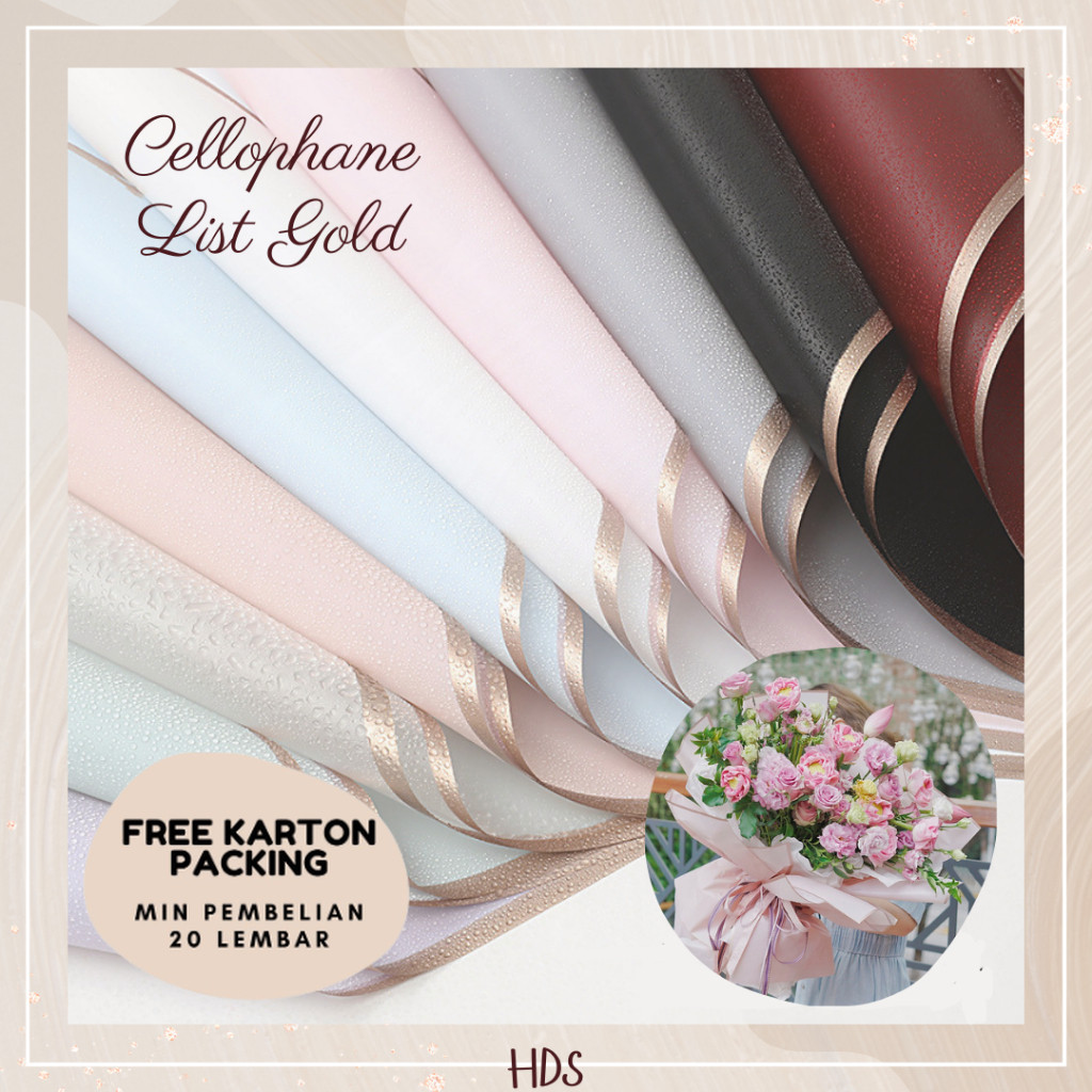 Jual [20 LEMBAR] FLOWER WRAPPING PAPER VARIAN LIST GOLD LINE EMAS ...