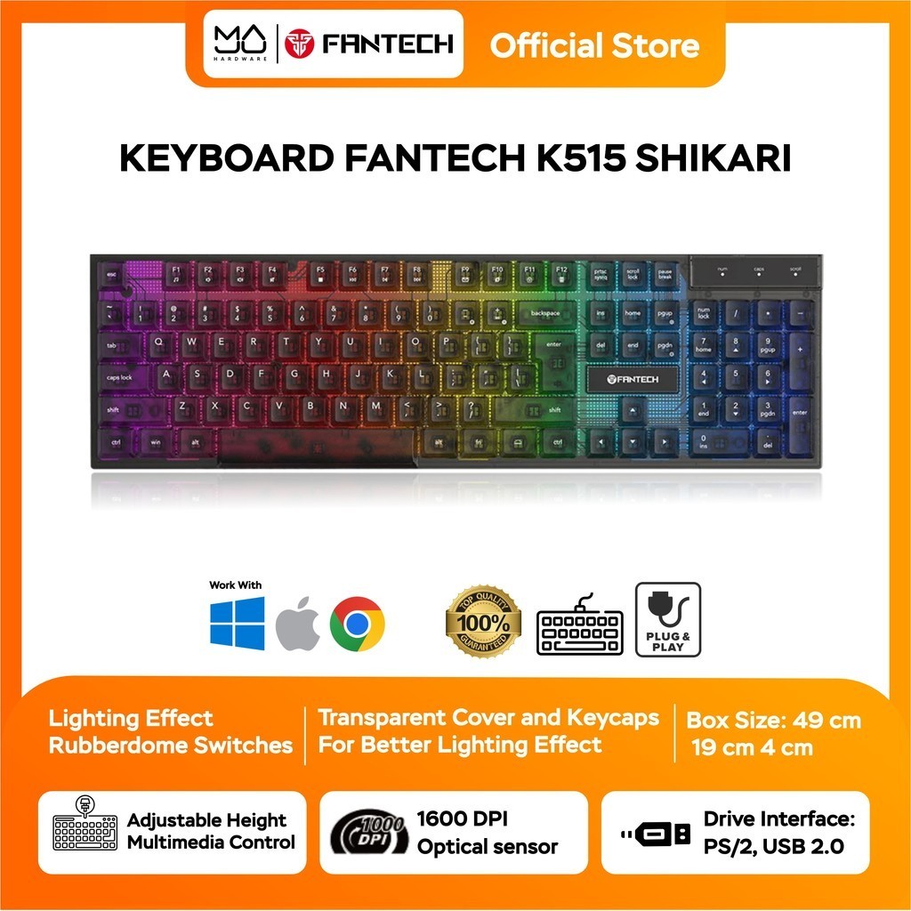 Jual Keyboard Fantech SHIKARI K515 Keycaps Transparan Keyboard Gaming RGB Membrane | Shopee ...