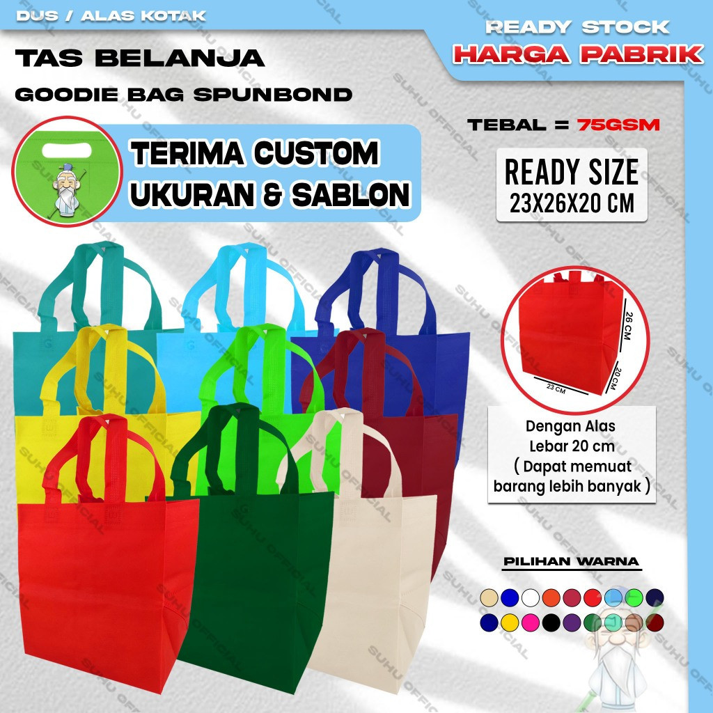 Jual KHUSUS SABLON Goodie Bag Tas Kotak Nasi Kotak Kue Spunbond HBPA Box Ukuran 23x26x20 Kantong ...