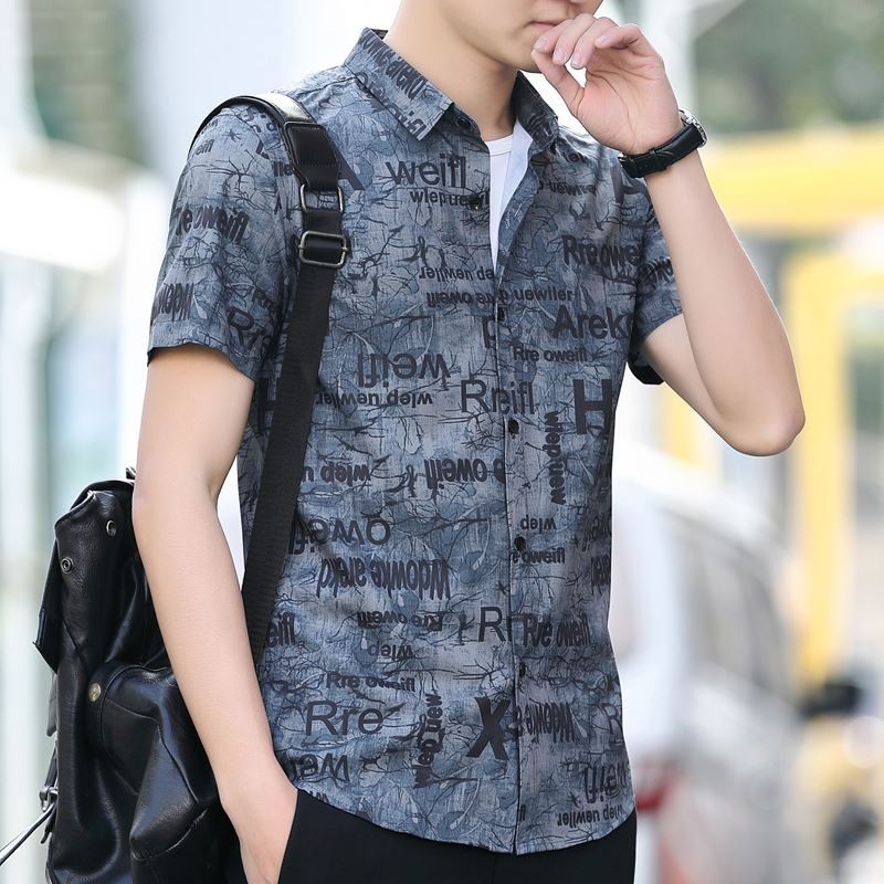 Jual Men's short sleeved shirt, trendy slim fit, ruffian and handsome ...