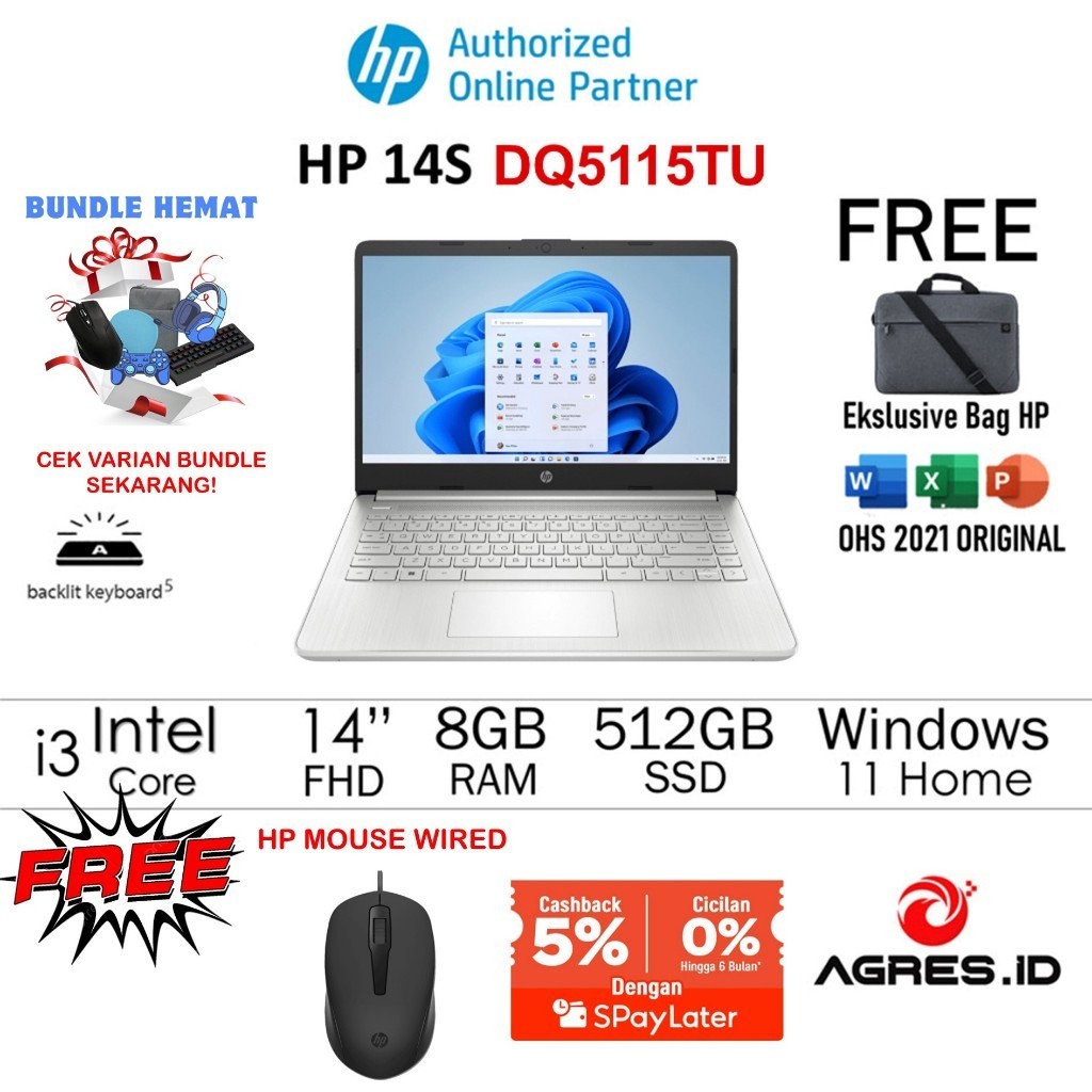 Jual HP Laptop 14s-DQ5115TU / Intel Core I3 1215U / 8GB / 512GB / 14 ...