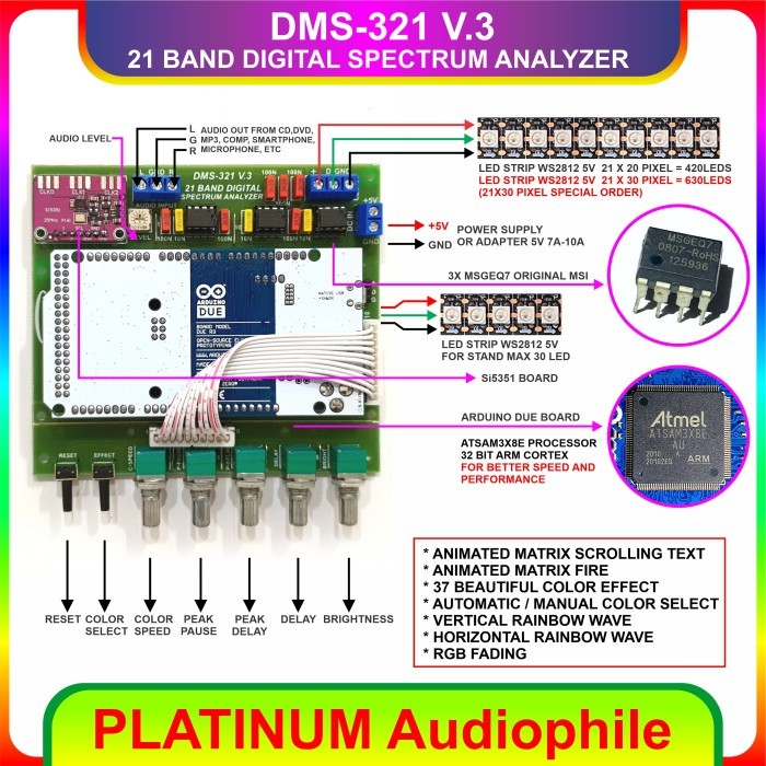 Jual JT99 Spectrum Analyzer Modul DMS-321 V3 21 Band Music Analyzer ...