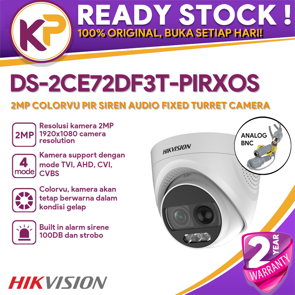 Jual HIKVISION DS-2CE72DF3T-PIRXOS 2MP COLORVU PIRSIREN AUDIO TURRET CAMERA | Shopee Indonesia