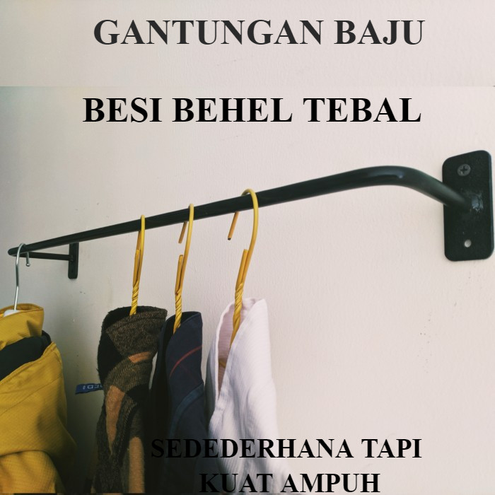Jual 100Cm GANTUNGAN BAJU BESI TEMPEL DINDING/ HANGER PAKAIAN SERBAGUNA ...