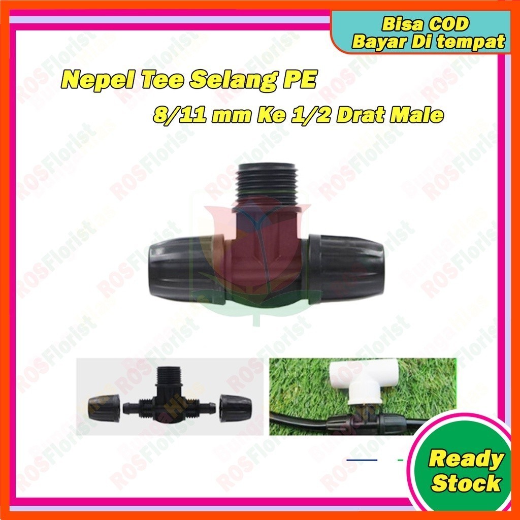 Jual RF - Nepel TEE Selang PE 8 x 11 mm Ke 1/2 Inch Male Tipe Lock ...