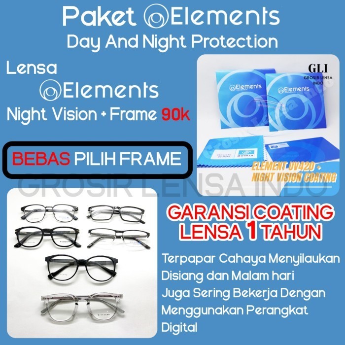 Jual Paket Lensa Essilor Elements Anti Blueray & Night vision + Frame ...