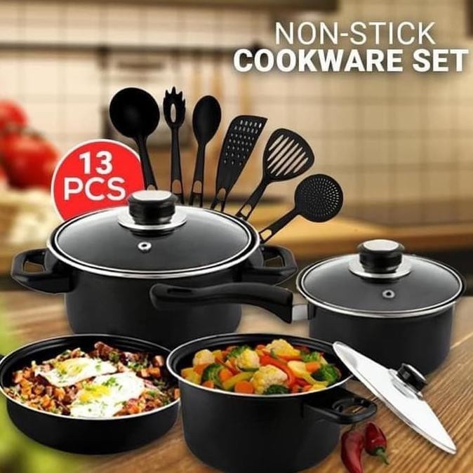 Jual (GAS) Panci Set 13 Cookware Tutup Kaca SERBAGUNA HITAM | Shopee ...