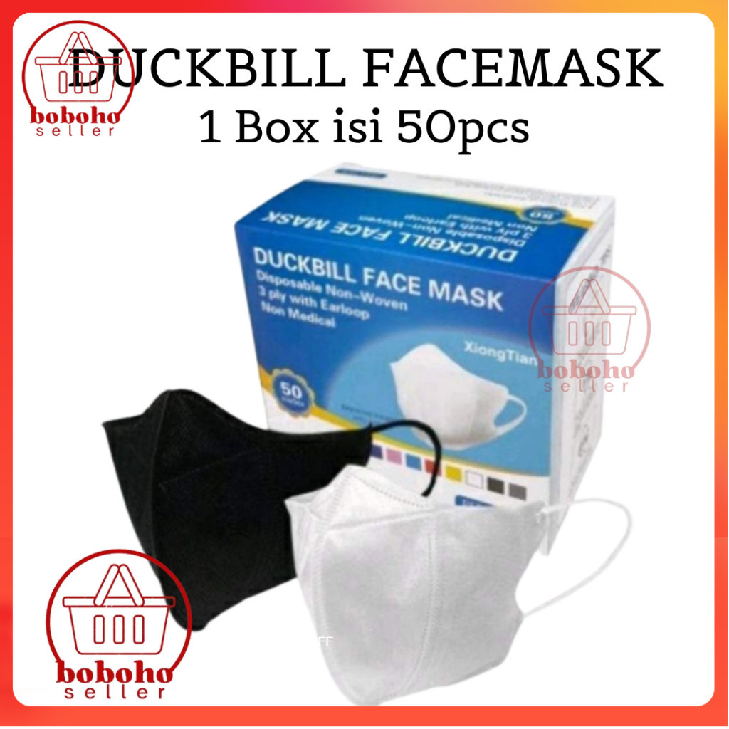 Jual BOBOHO Masker Duckbill Facemask 3ply Hitam Putih 1box isi 50 pcs ...