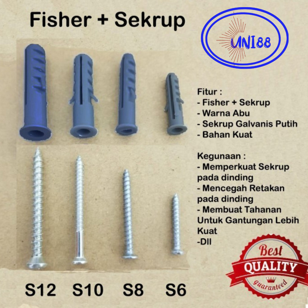 Jual Sekrup Baut Tanam S6 S8 S10 S12 Tembok Baut Dinding Plug Penahan Bracket TV Kipas Ambalan ...