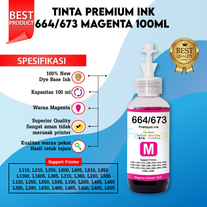 Jual Tinta Premium Ink Epson 673 Refill 100ml Printer L805 L800 L850 ...
