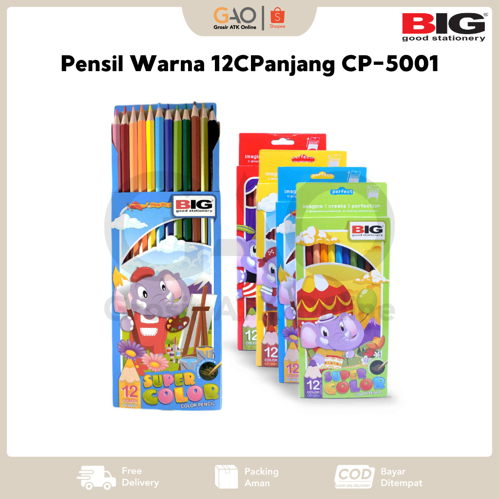 Jual Pensil Warna BIG 12 Warna Panjang Set Lengkap CP-5001 | Shopee Indonesia