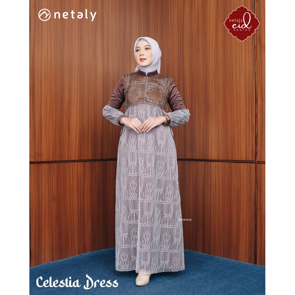 Jual NETALY Fashion Muslim Wanita Celestia Dress Coklat | Shopee Indonesia