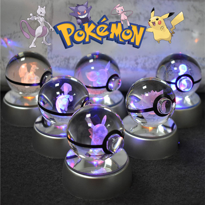 Jual Pokemon 3D Crystal Ball Pikachu Gengar Mew Mewtwo Figurines Lamp ...