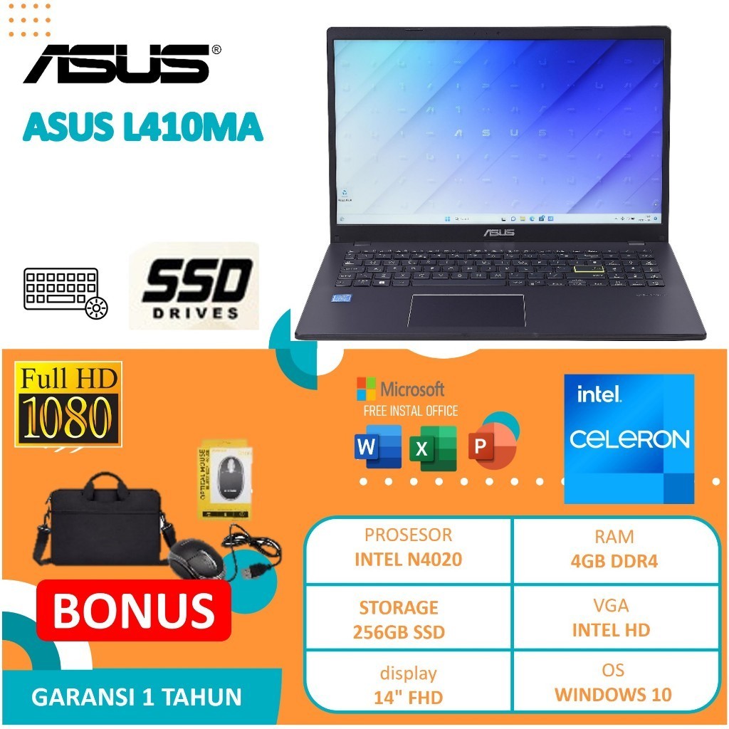 Jual ASUS VIVOBOOK L410MA DUALCORE N4020 4GB 256GB SSD 14" FHD BLACK ...