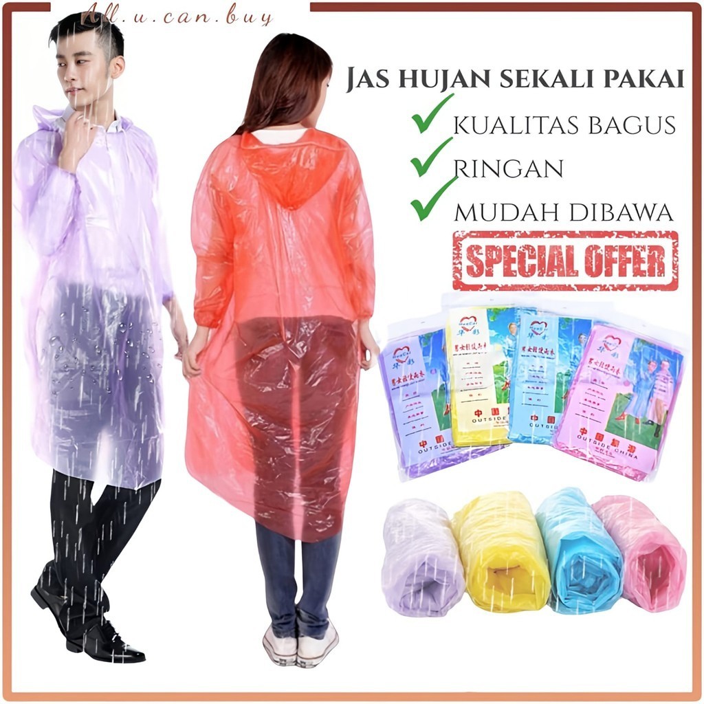 Jual Jas Hujan Plastik Sekali Pakai Poncho Rain Coat Plastic Disposable ...
