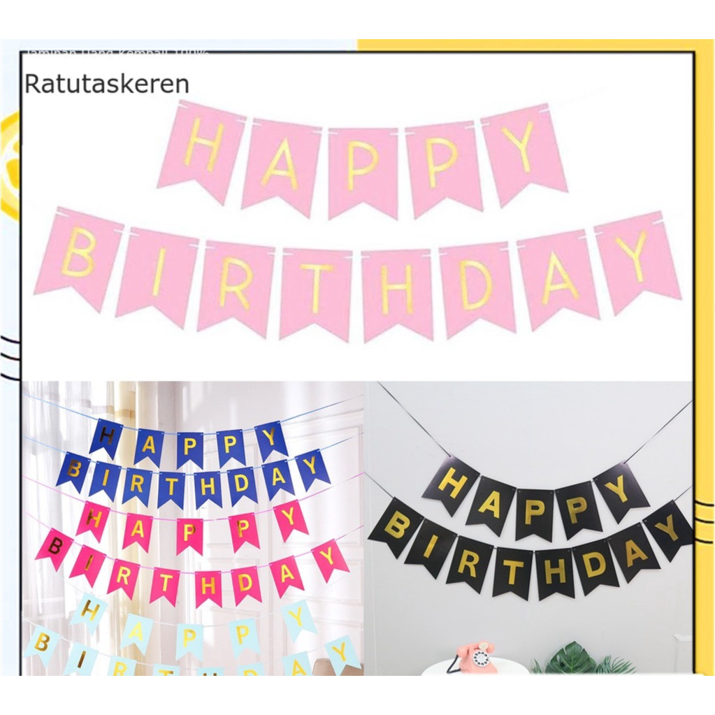Jual Mammiri Banner Happy Birthday Warna Warni Backdrop Pesta Bendera ...