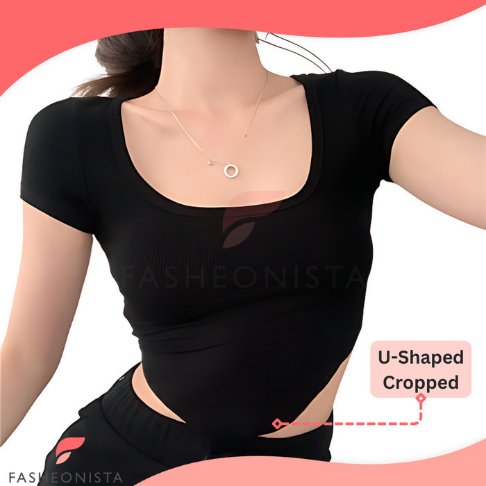 Jual Pakaian Wanita Kaos Lengan Pendek U-Shaped Crop Top T-Shirt ...