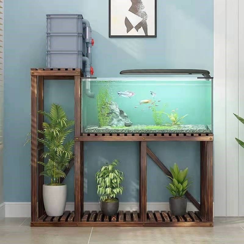 Jual Fish Tank Rack Base Cabinet Indoor Solid Wood Base Load-bearing ...