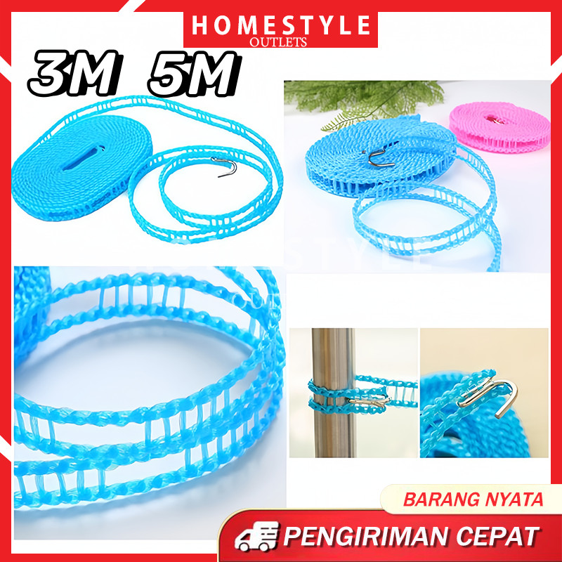 Jual Tali Jemuran Pakaian 5 Meter Dan 3 Meter Super Praktis Gantungan ...