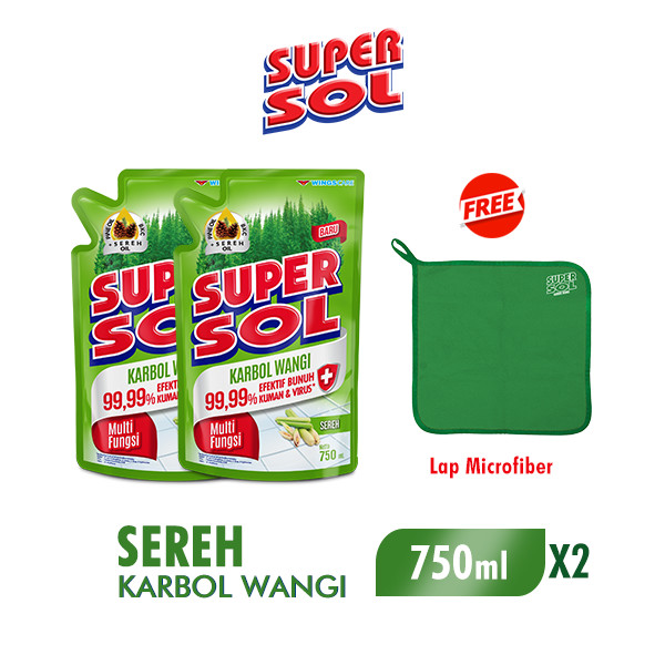 Jual Supersol Pembersih Lantai Karbol Sereh Pouch 750 ml x2 Free Lap ...
