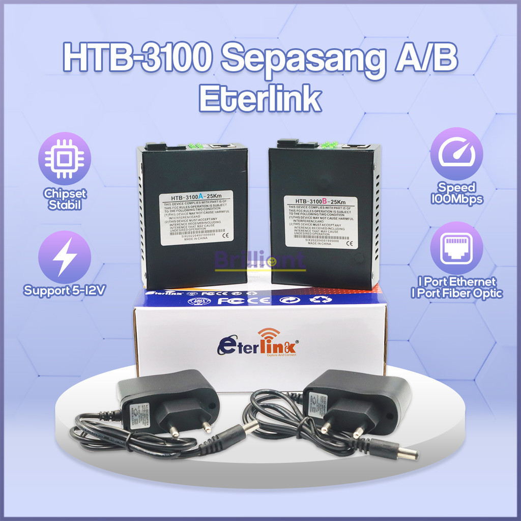 Jual Htb 3100 Media Konverter Fiber Optik Single Mode Dengan 5v 2a Eu